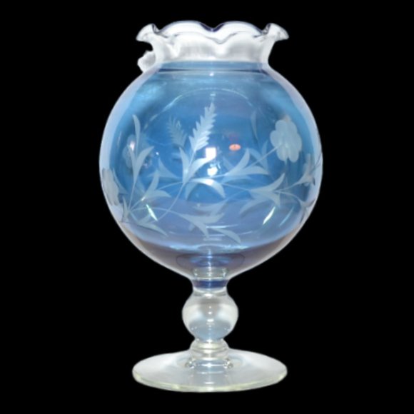 Accents | Vintage Clear Decorative Vase Blue Tint Floral Designs ...